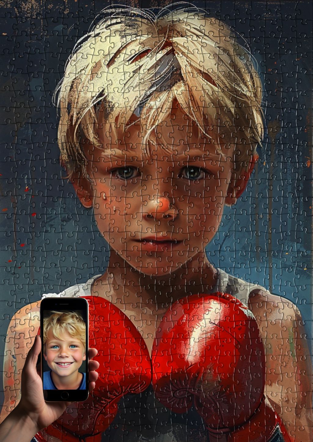Personalised Puzzle of a blond boxer boy with red gloves – Swappy Print